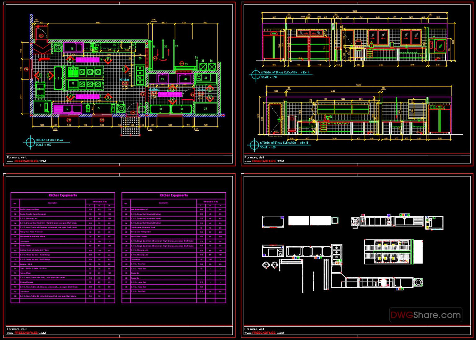 161.Details of Layout Design a Commercial Kitchen In Autocad File