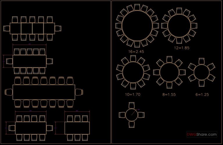 163.Dining tables and chairs Plan AutoCAD File Free Download