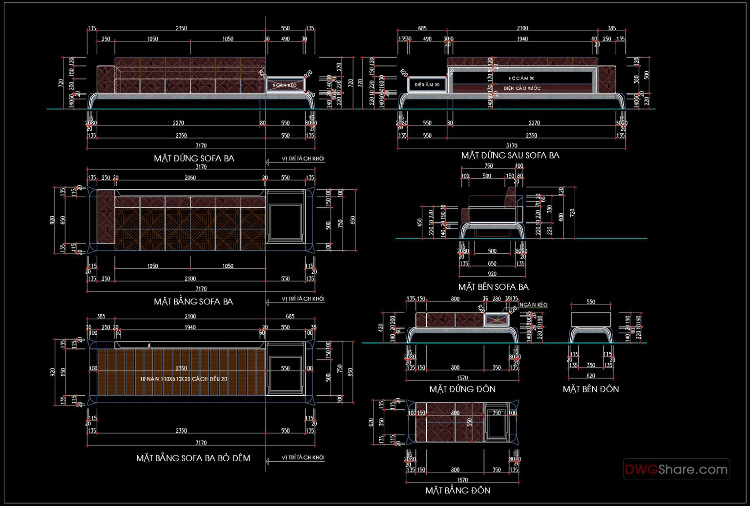 166.Walnut sofa Cad Blocks free download