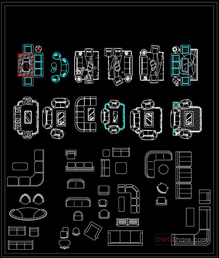 185.CAD Blocks Furniture for Living room