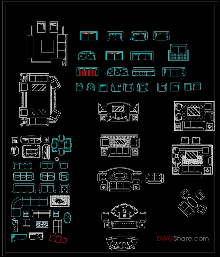 186.CAD Blocks Furniture for Living room