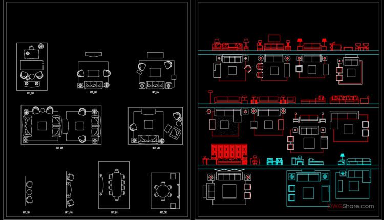 187.CAD Blocks Furniture for Living room - Free Cad Blocks, download ...