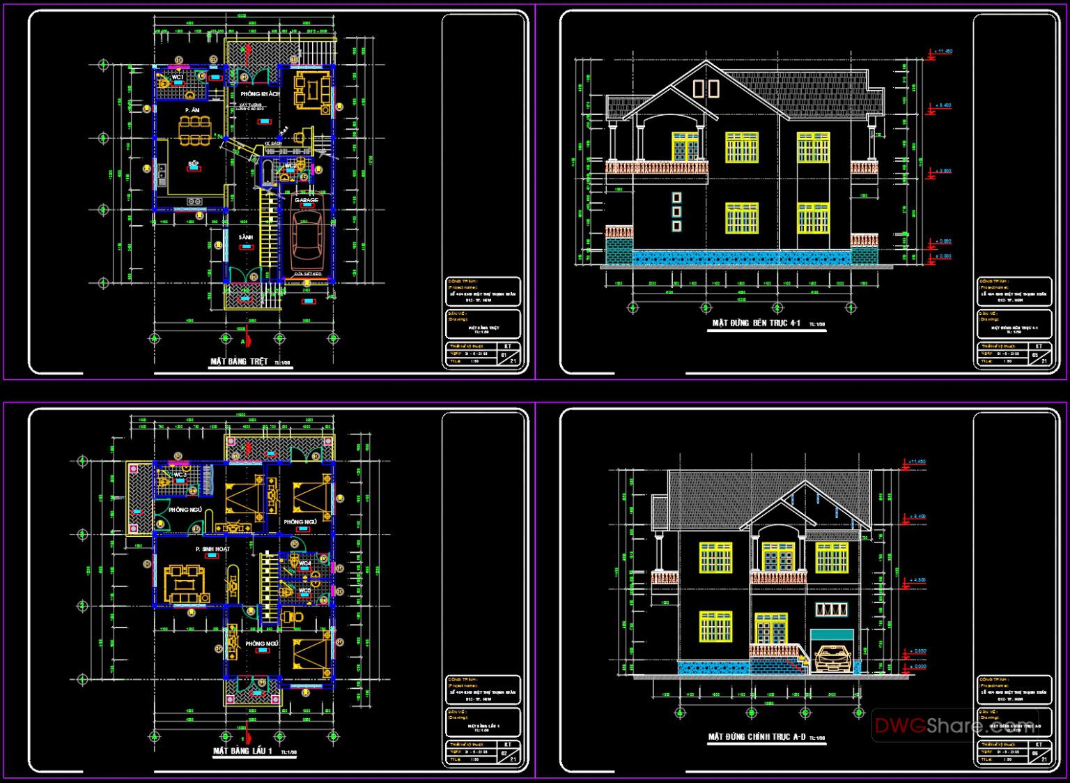 2-Story Villa Plans and Face Details AutoCAD File 10x12.2m