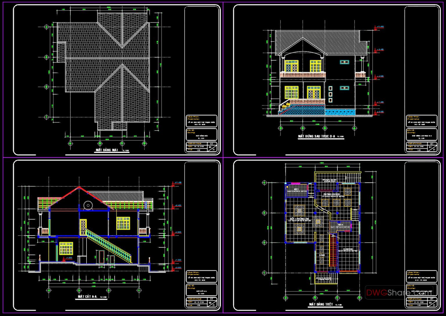 2-Story Villa Plans and Face Details AutoCAD File 10x12.2m