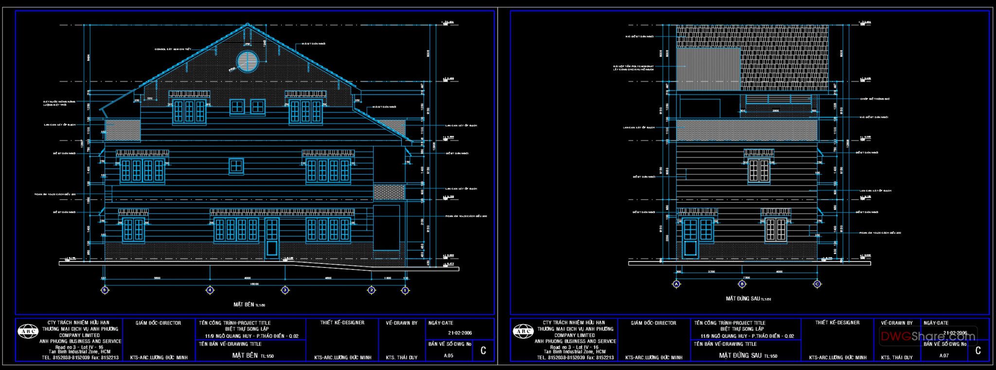 3 Stories House Plans, Faces and Sections Details AutoCAD File 7.5x16m