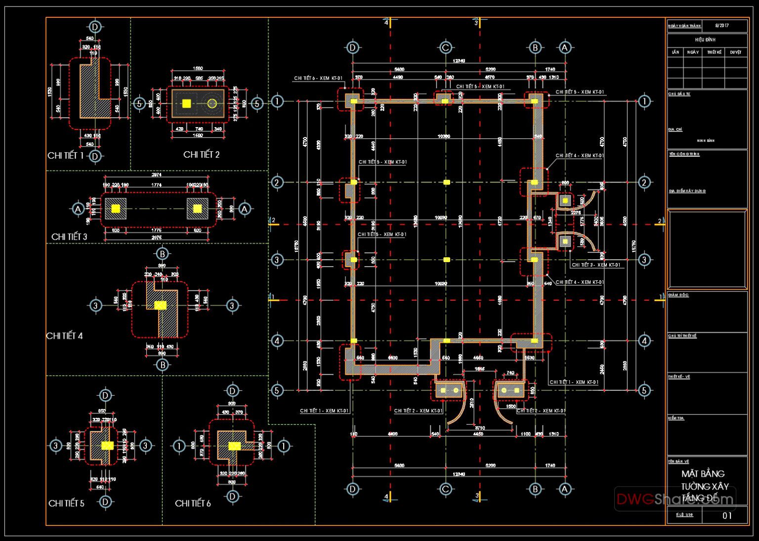 3-Story Classic Villa Plans Details AutoCAD File 12.3x16.7m