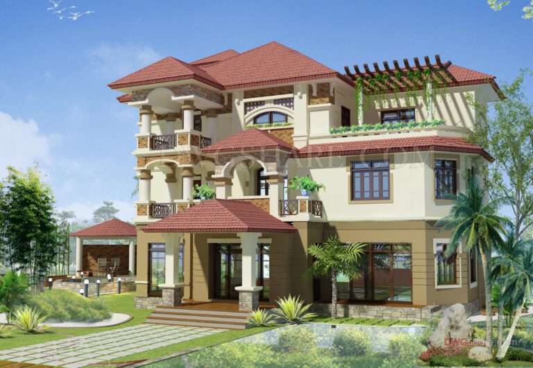 3-Story Classic Villa Plans, Faces and Sections Details AutoCAD File ...