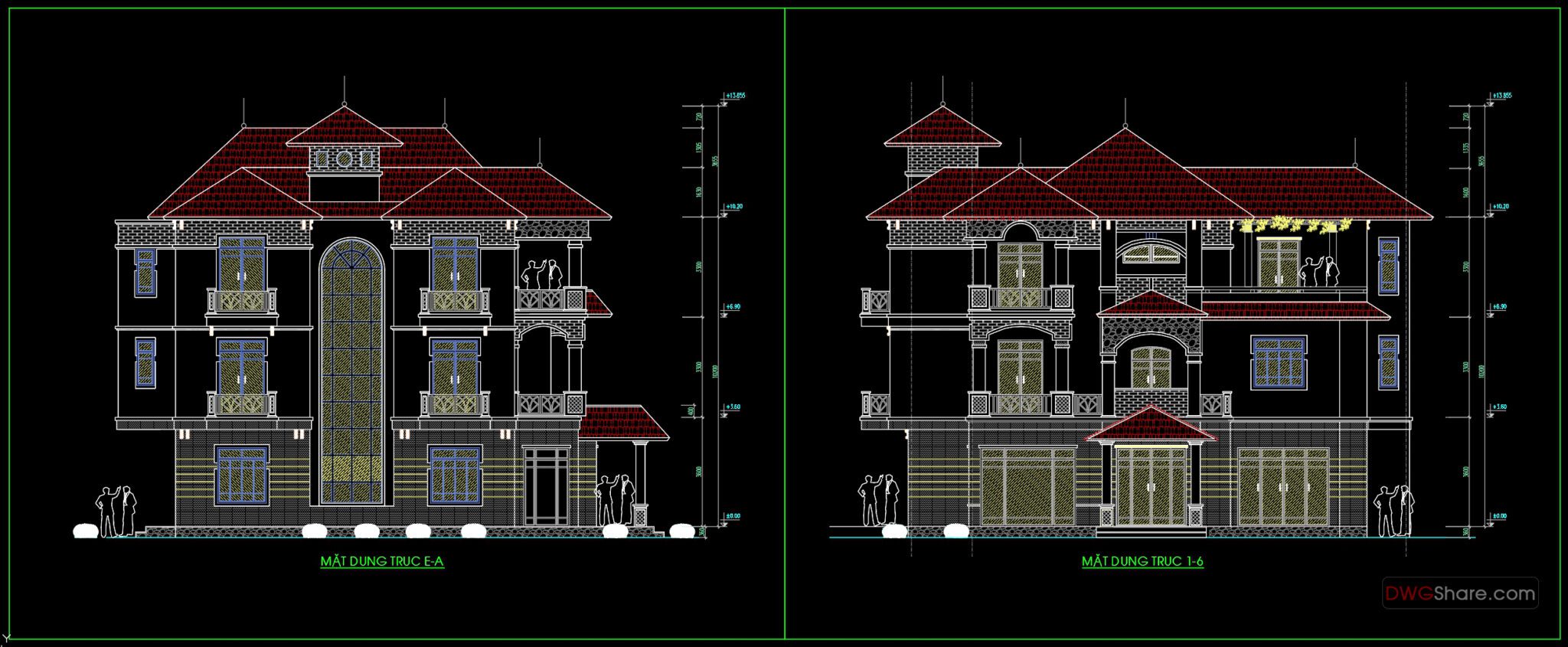 3-Story Classic Villa Plans, Faces and Sections Details AutoCAD File ...