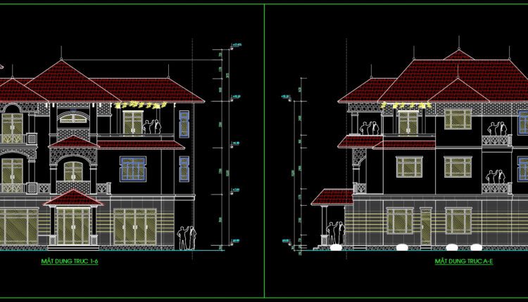 3-Story Classic Villa Plans, Faces and Sections Details AutoCAD File ...
