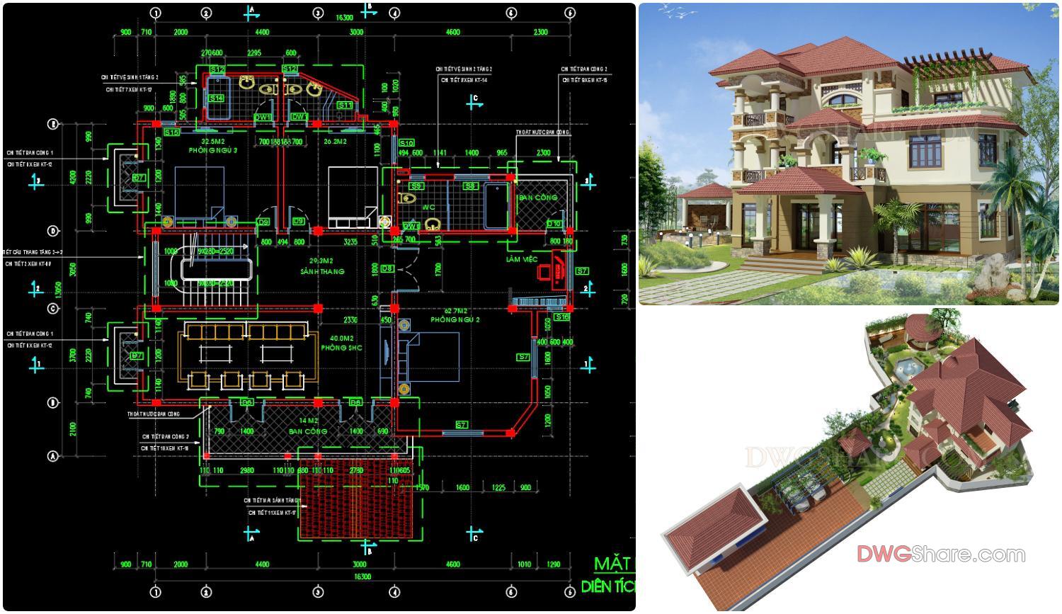 3-Story Classic Villa Plans, Faces and Sections Details AutoCAD File ...