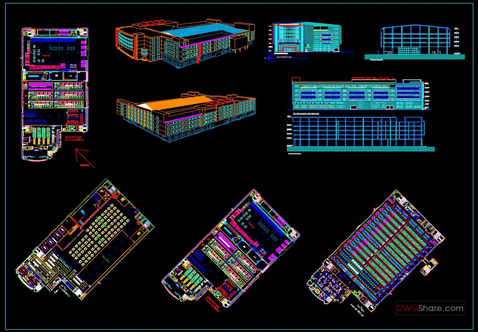31.Industrial Factory Plan Elevation and 3D View CAD