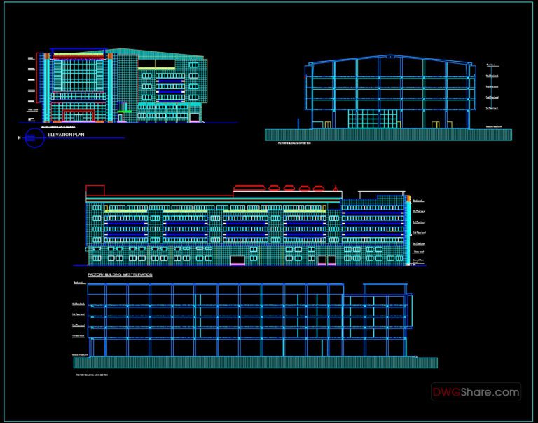 31.Industrial Factory Plan Elevation and 3D View CAD