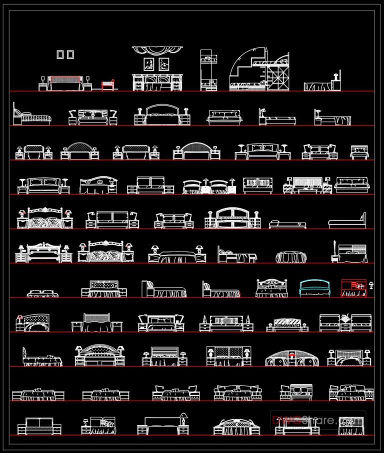 35.Beds top view and front view AutoCAD blocks free download