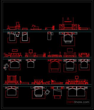 35.Beds top view and front view AutoCAD blocks free download