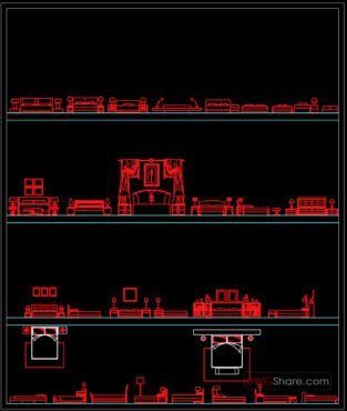 36.Beds front view AutoCAD blocks free download