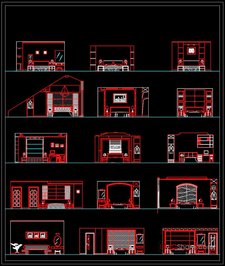 36.Beds front view AutoCAD blocks free download