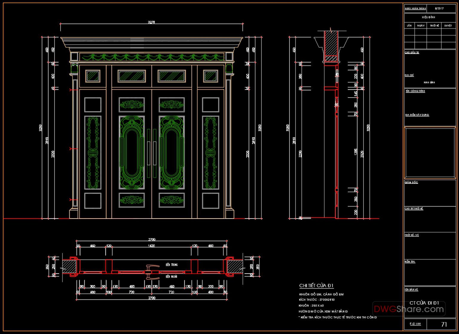 362.Free cad blocks Detail door DWG download