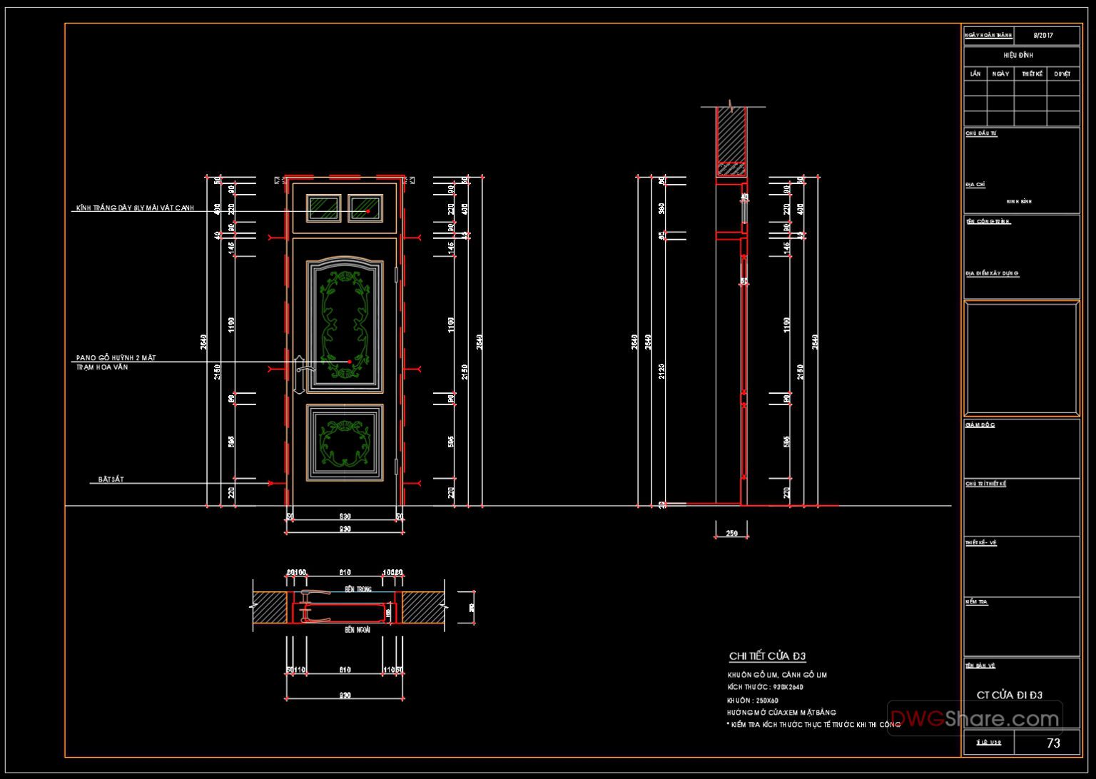 364.Free cad blocks Detail door DWG download