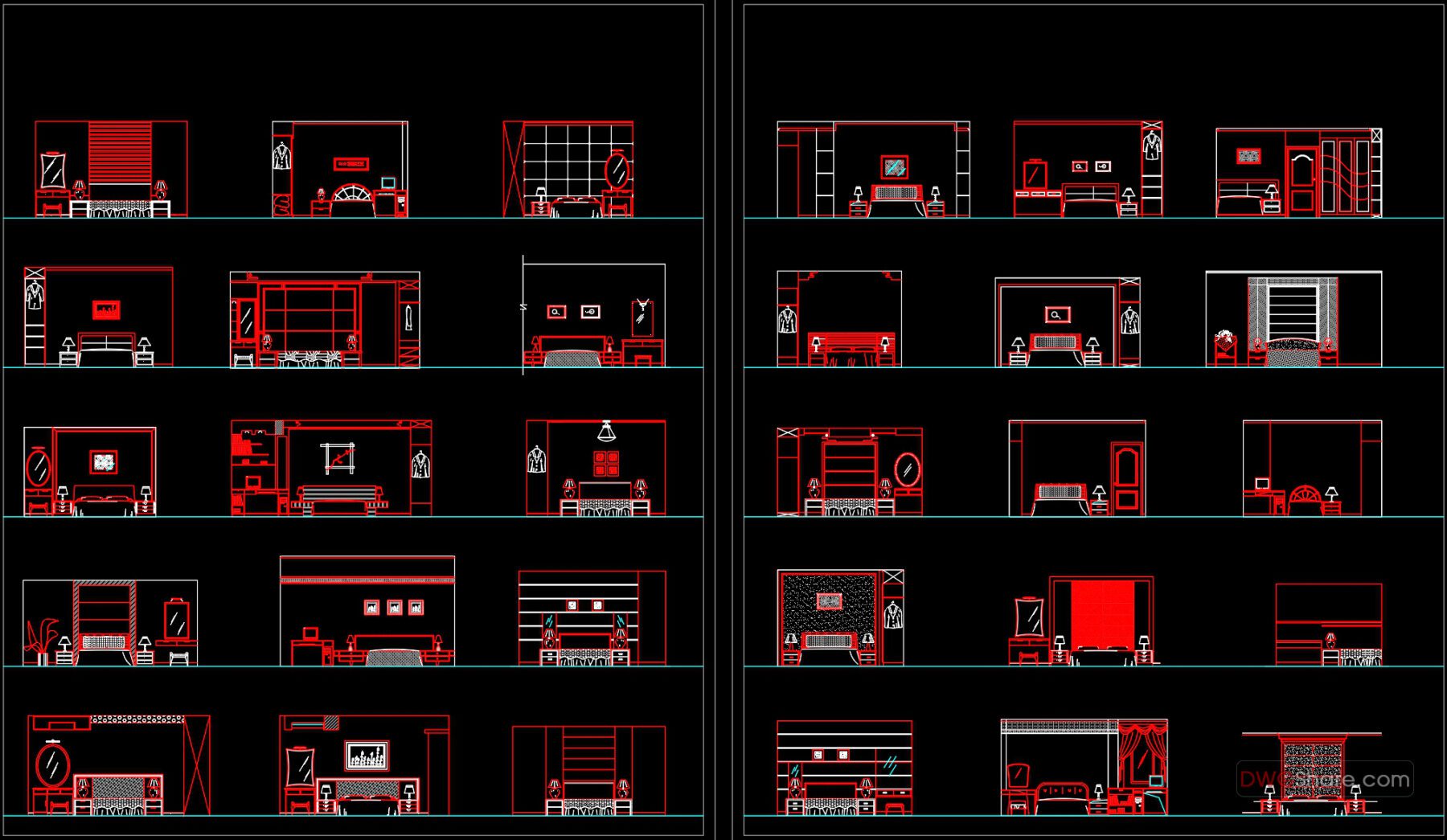 37.Beds front view AutoCAD blocks free download