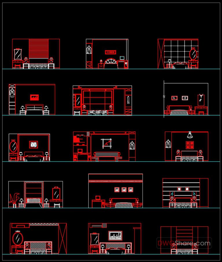 37.Beds front view AutoCAD blocks free download