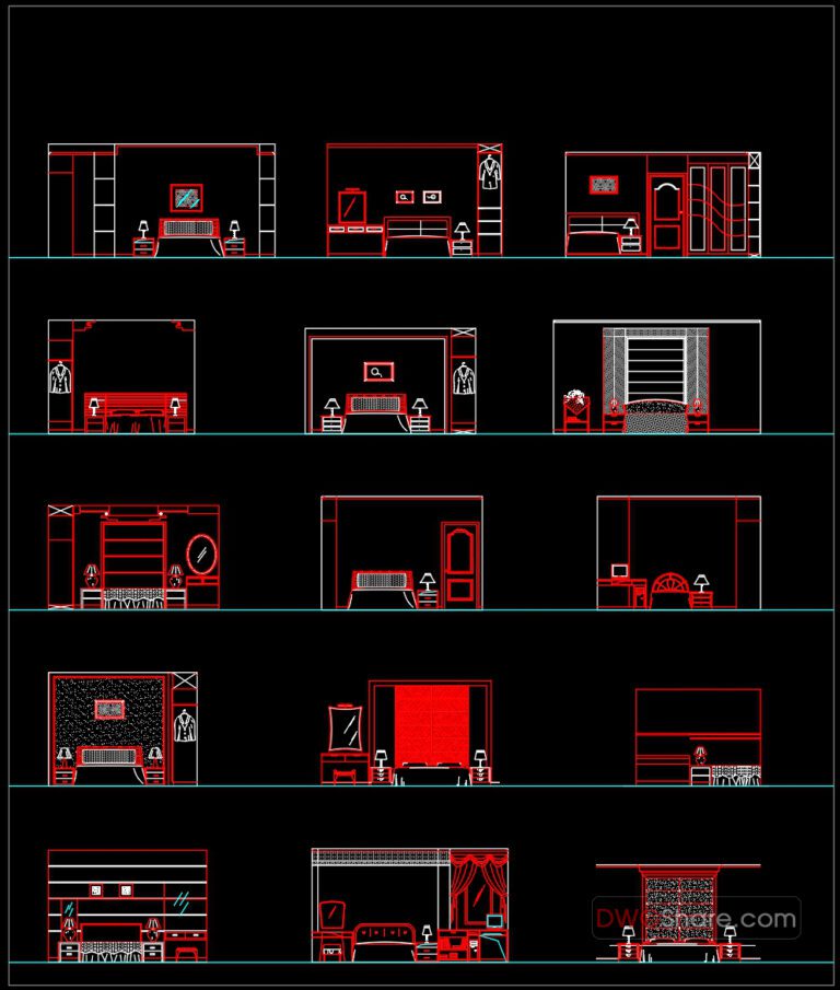 37.Beds front view AutoCAD blocks free download