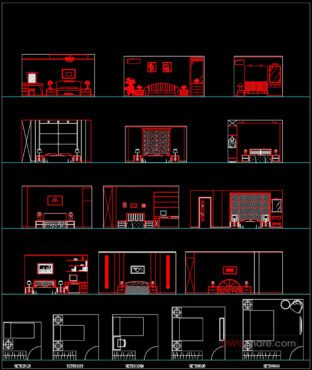 38.Beds front view AutoCAD blocks free download