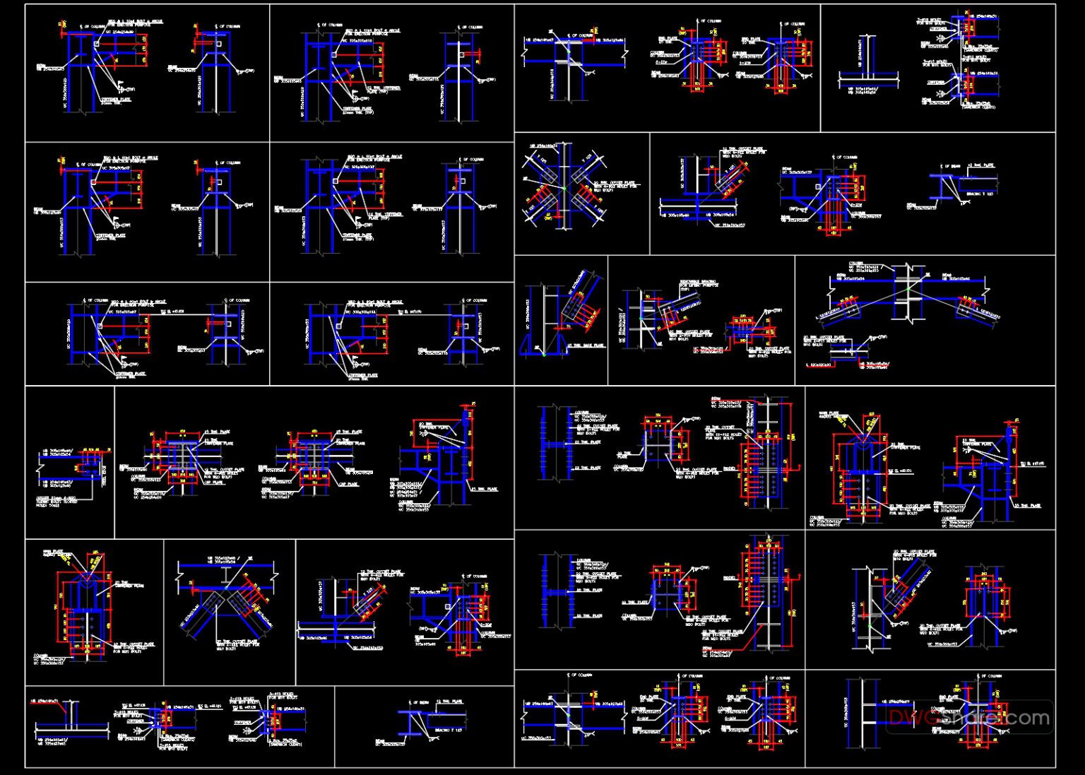 53.All Steel Connection Fabrication Types AutoCAD File Free Download