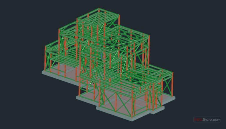 59.Free Download of Factory Steel Structure 3D Autocad Drawing DWG