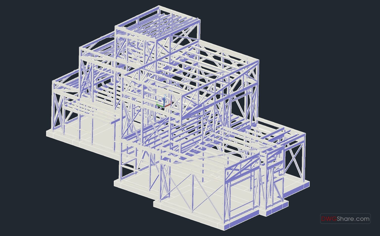 59.Free Download of Factory Steel Structure 3D Autocad Drawing DWG