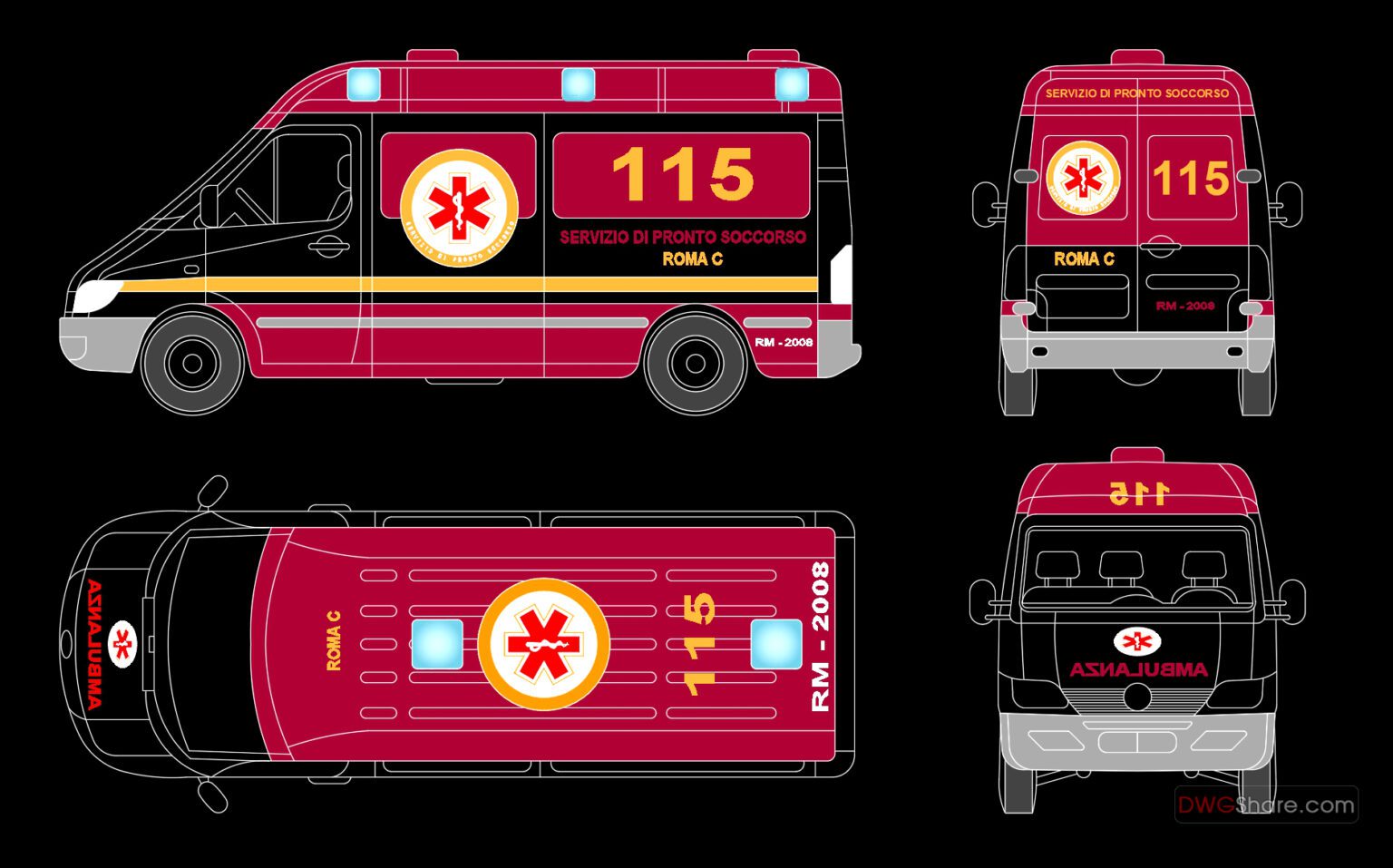 64.Ambulance in Autocad Drawings