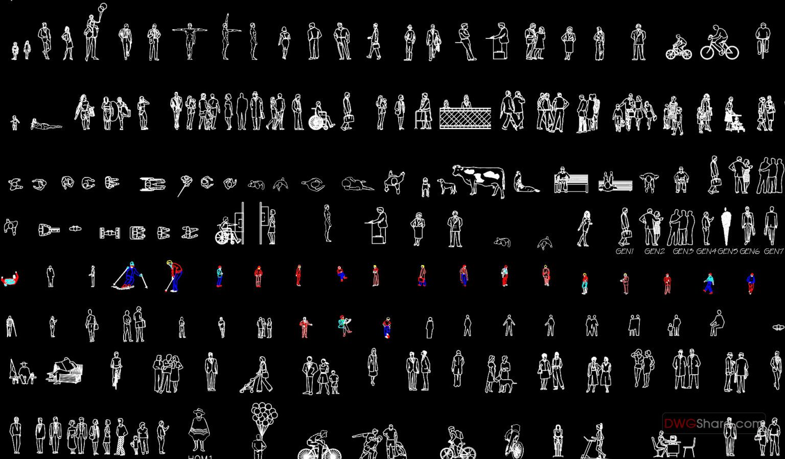 66.Blocks Of Different People Free AutoCAD
