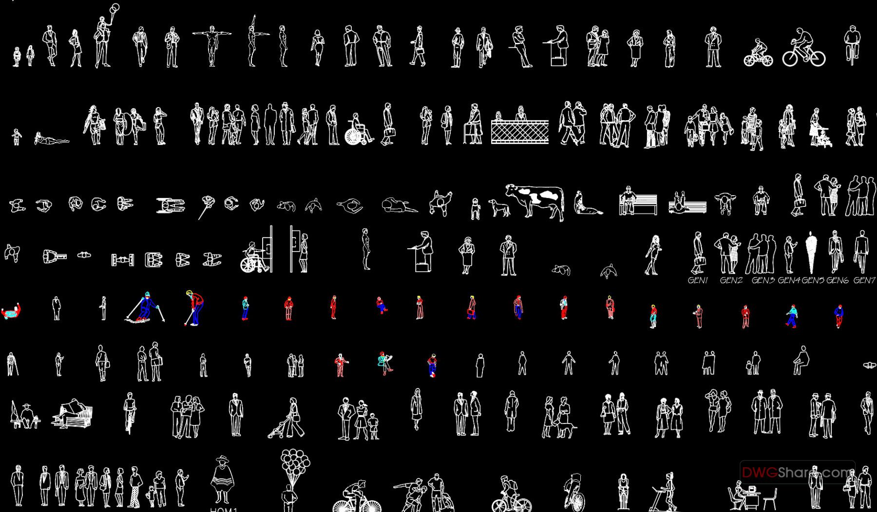 66.Blocks Of Different People Free AutoCAD