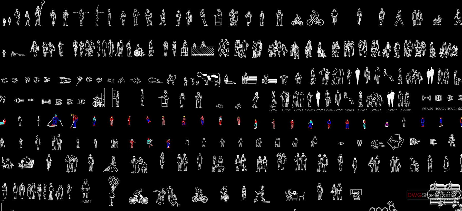 66.Blocks Of Different People Free AutoCAD