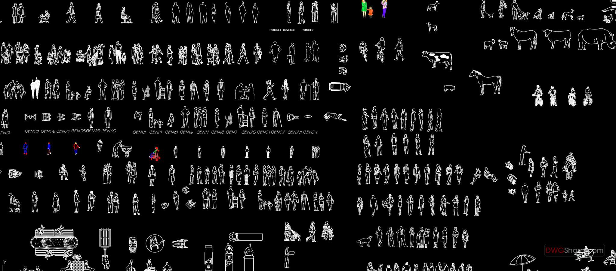 66.Blocks Of Different People Free AutoCAD