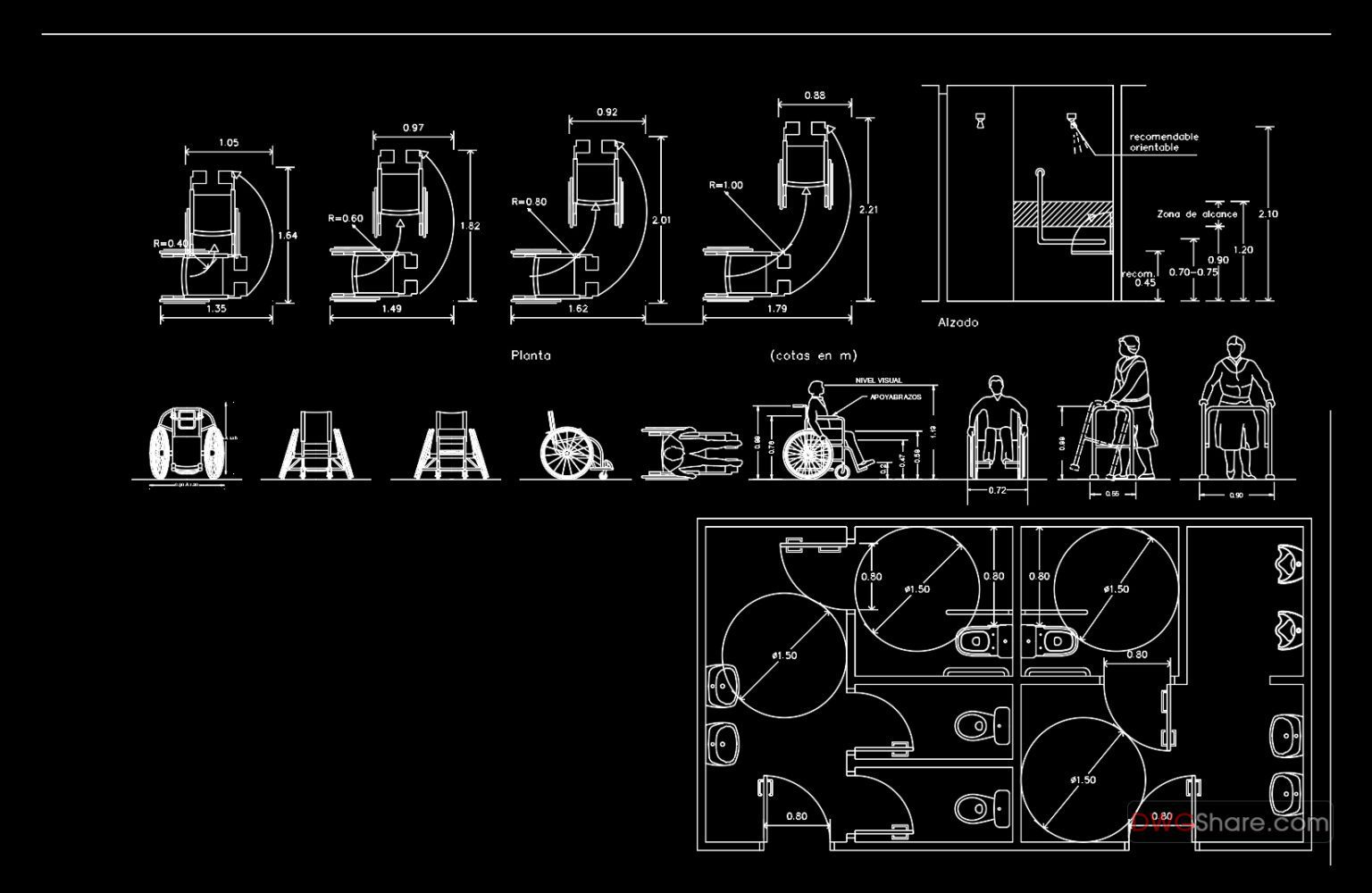 69.Free drawings of toilet for disabled persons in autocad