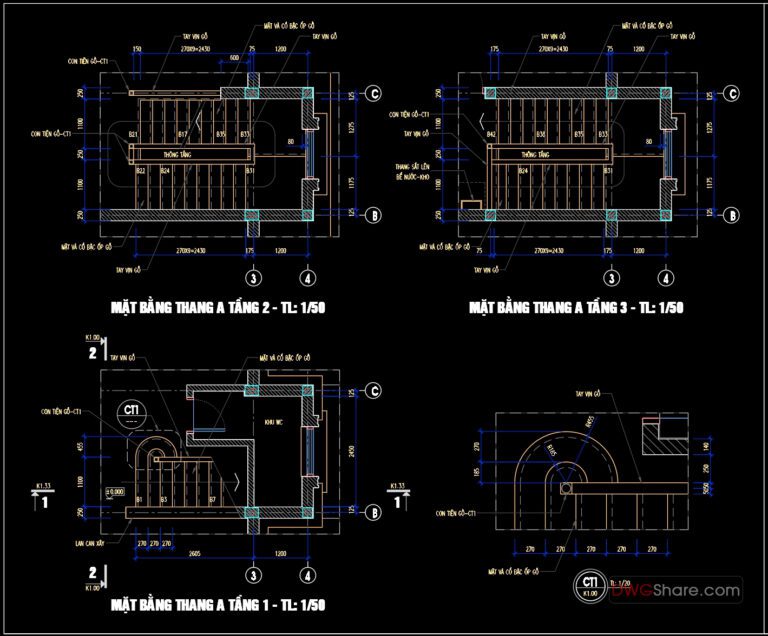 73.Detailed drawings of stairs in autocad file