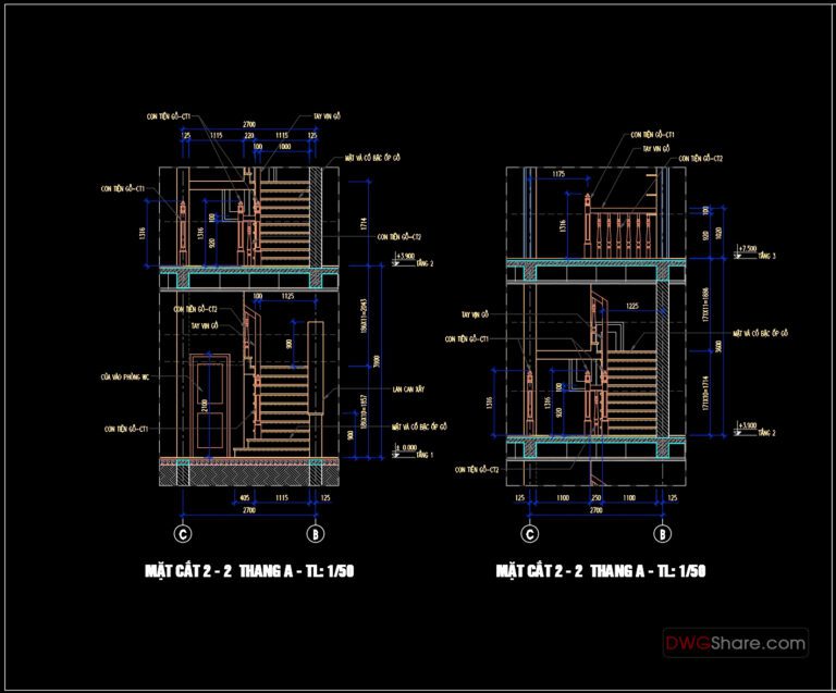 73.Detailed drawings of stairs in autocad file