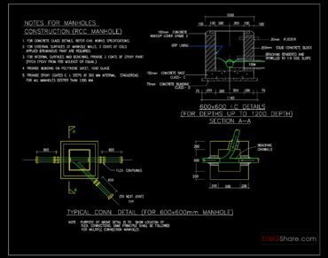 74.Typical Manhole Connections Details CAD Drawing DWG