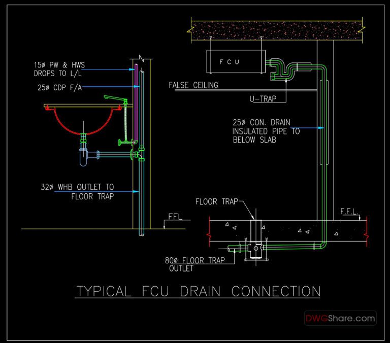 75.Typical FCU Drain Connection Detail CAD Drawing DWG