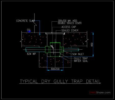 76.Typical Dry Gully Trap Details CAD Drawing DWG