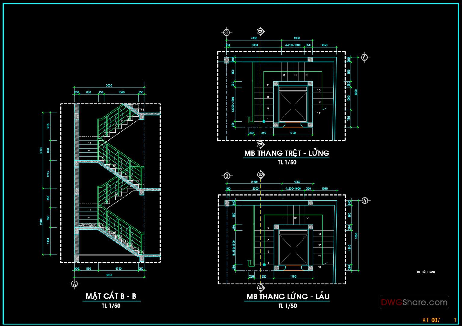 77.Detailed drawings of stairs in autocad file