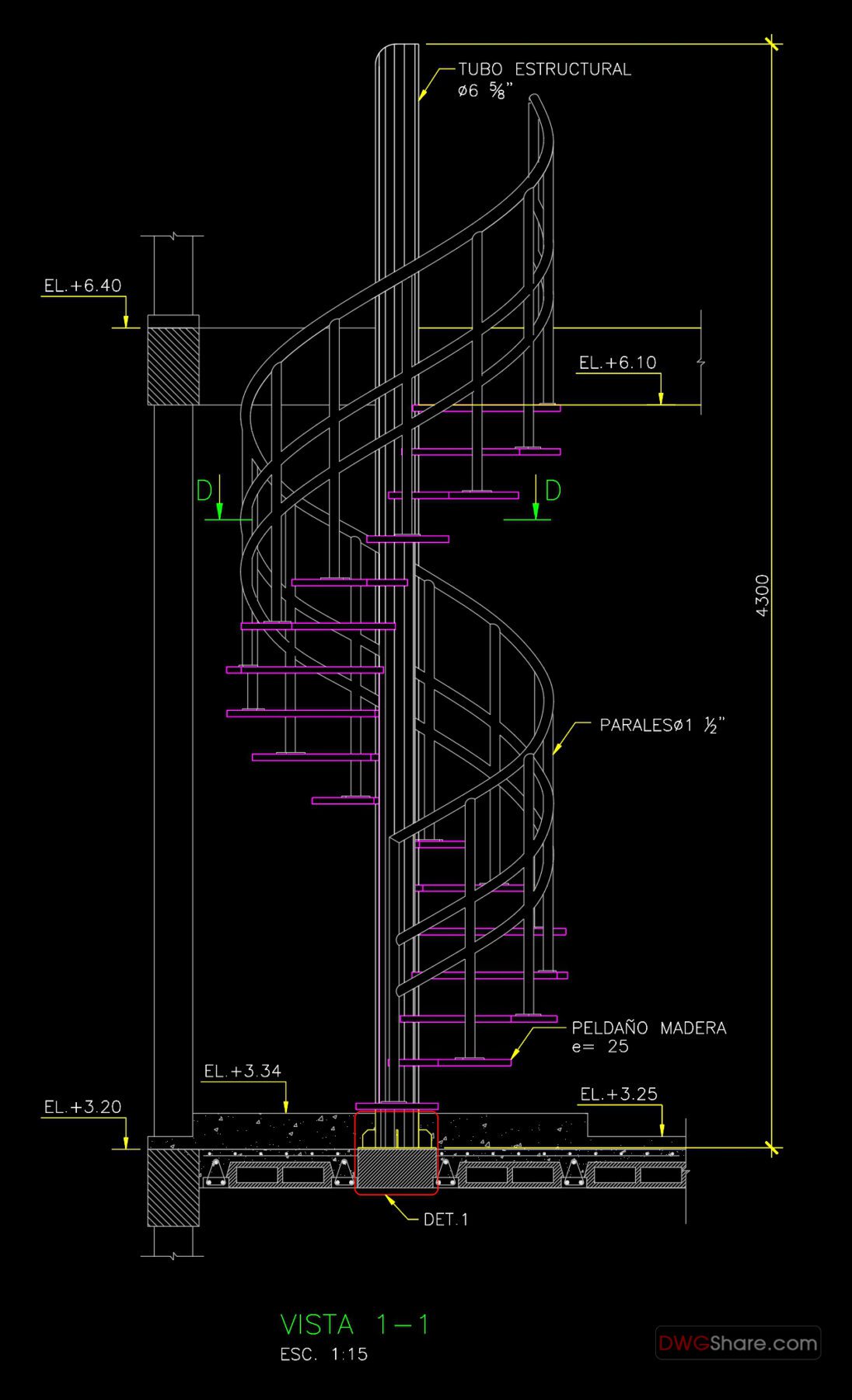Free Download Spiral Staircase CAD Drawings with Sections and Details
