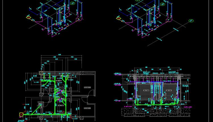 79.Toilet Sewer and Water Line Layout CAD Drawing DWG - Free Cad Blocks ...