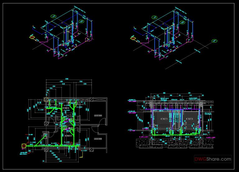 79.Toilet Sewer and Water Line Layout CAD Drawing DWG