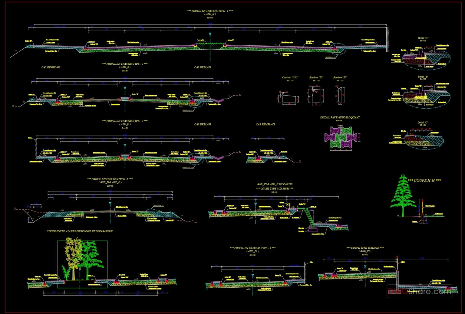 80.Autocad Drawing Of Urban Park Cross Sections Details For Free Download