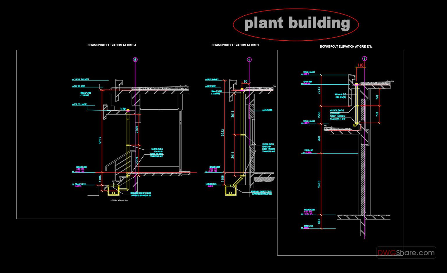 80.Storm Drainage Piping Layout and Elevation Details CAD Drawing DWG