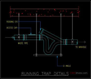 83.Free Download of Running Trap Details Autocad Drawing DWG