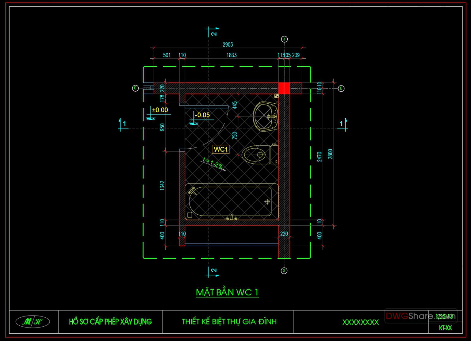 83.WC Layout Plan and elevations details AutoCAD drawing download