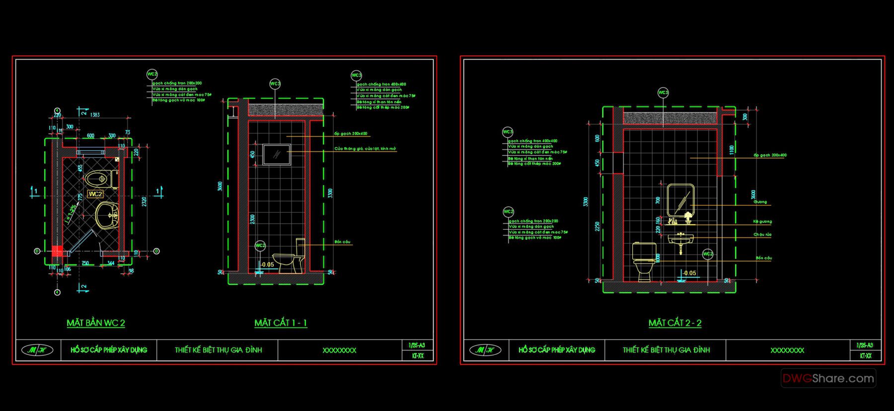 84.WC Layout Plan and elevations details AutoCAD drawing download