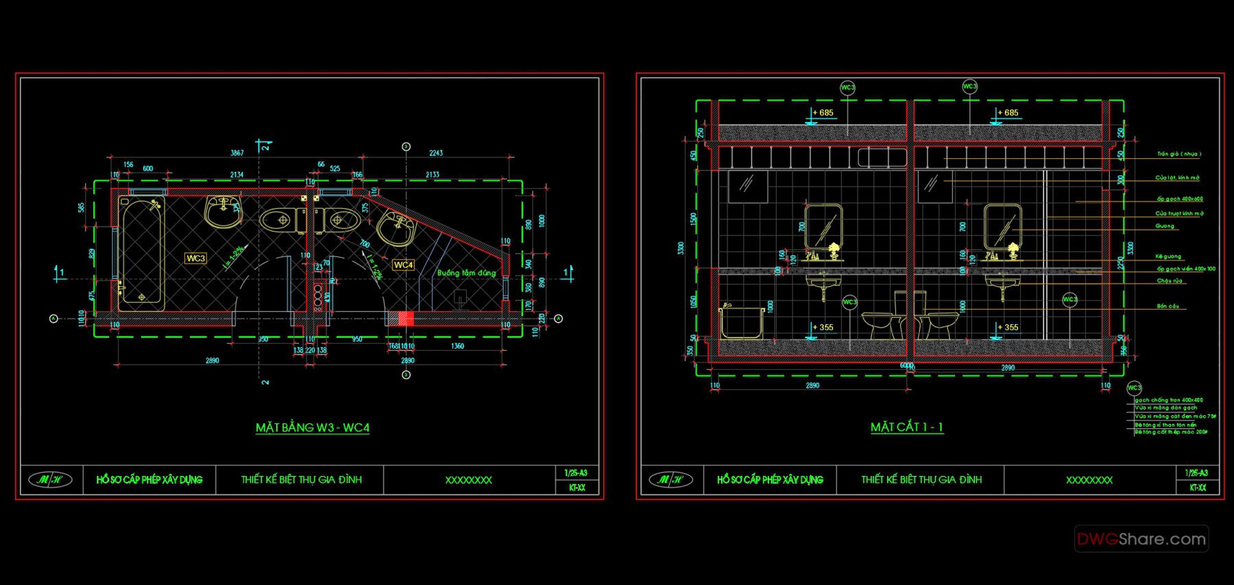 85.WC Layout Plan and elevations details AutoCAD drawing download